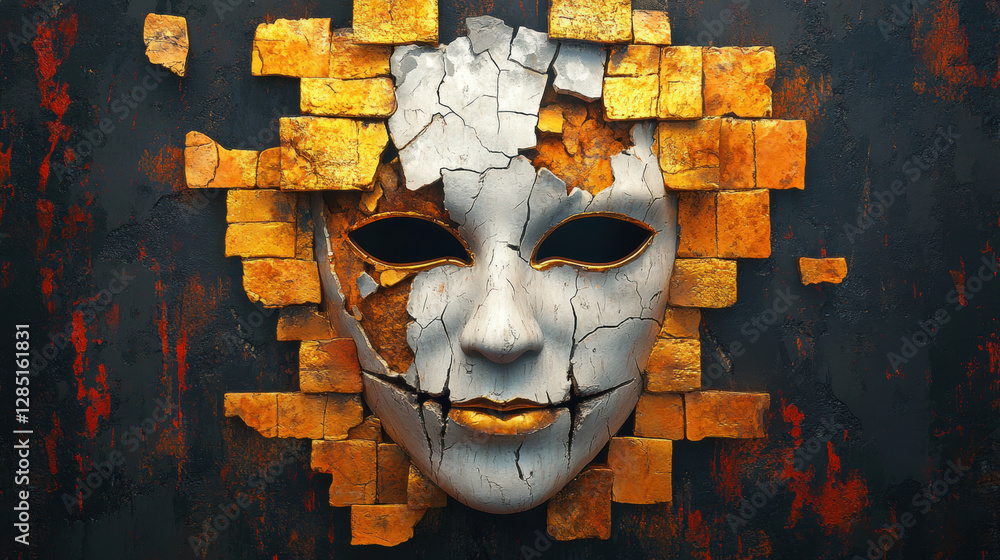 Cruelty grunge, A high-fidelity image of a grinning mask being forced ...