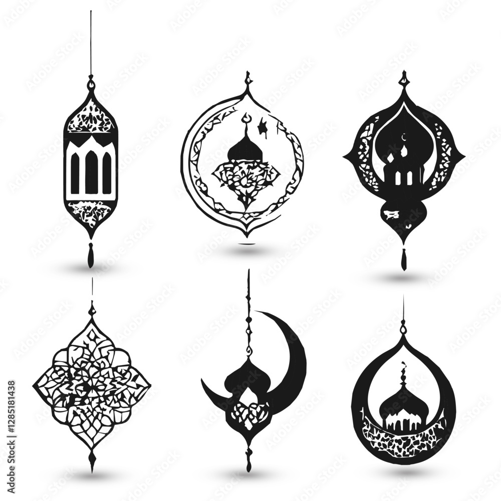 Logo collection hanging Islamic raditional muslim symbols of Ramadan ...