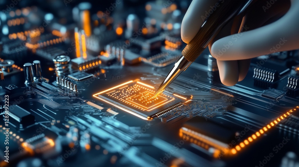 Precision electronics manufacturing process technology lab close-up ...