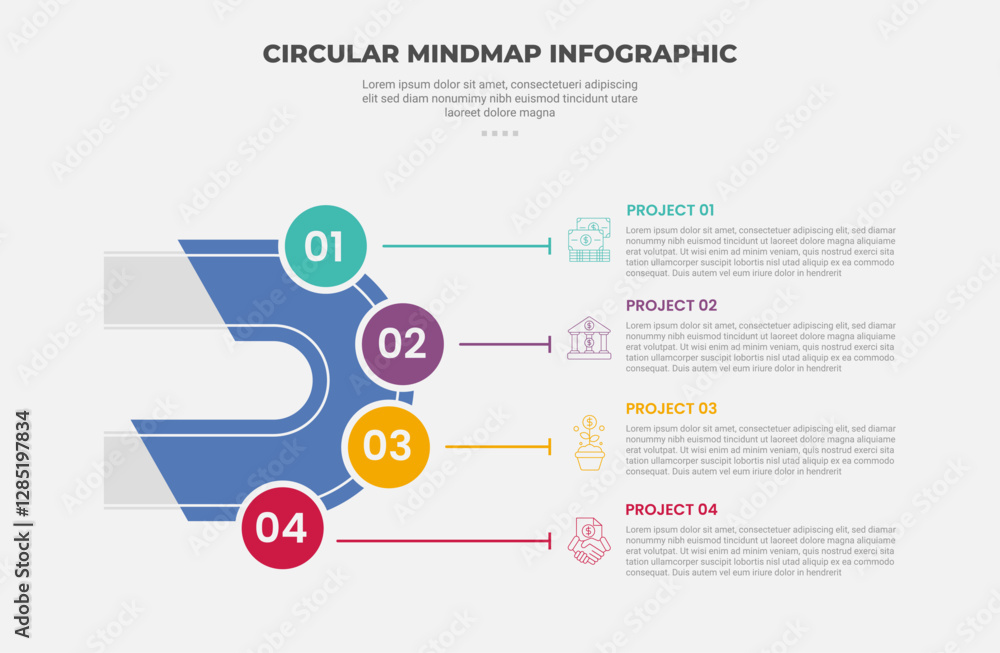 circular mind map infographic outline style with 4 point template with ...