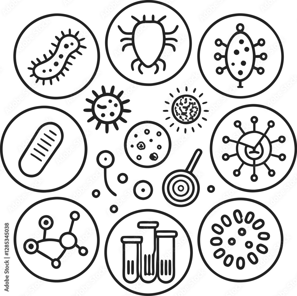 "Probiotics, Bacteria, Microbes, and Infection Icon Set" includes ...