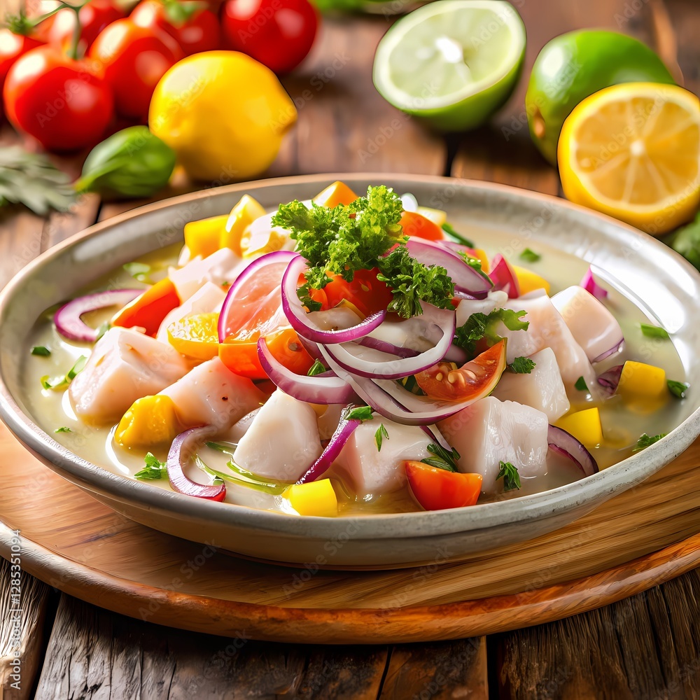 ceviche peruvian style food plate traditional fish dish ceviche plato ...