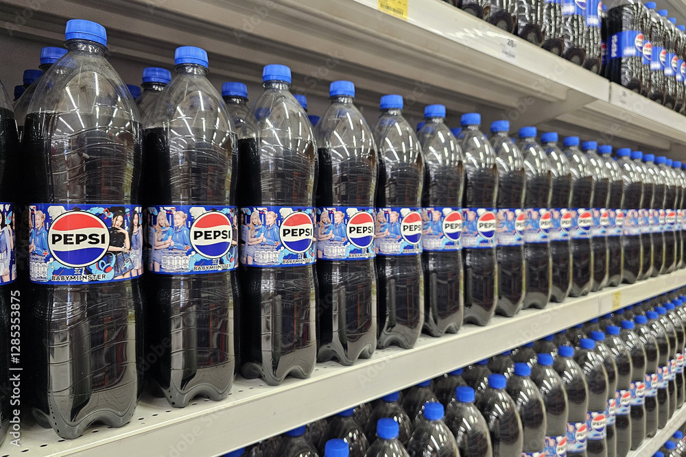 Bangkok, Thailand February 15, 2025 Pepsi on the shelf in Supermarket ...