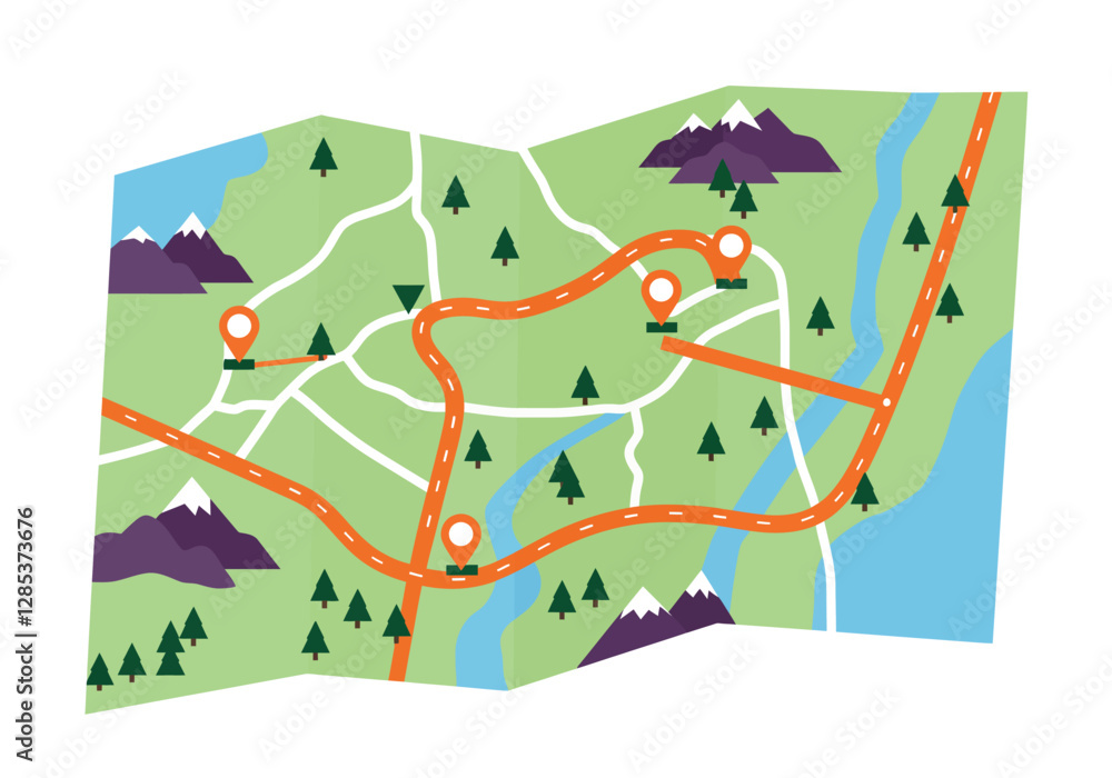 Clip art road map. This image shows a road map with various routes ...