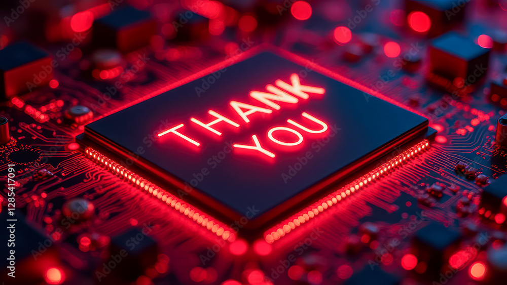 Thank You Message Illuminated on a Circuit Board in Red Neon Lights ...