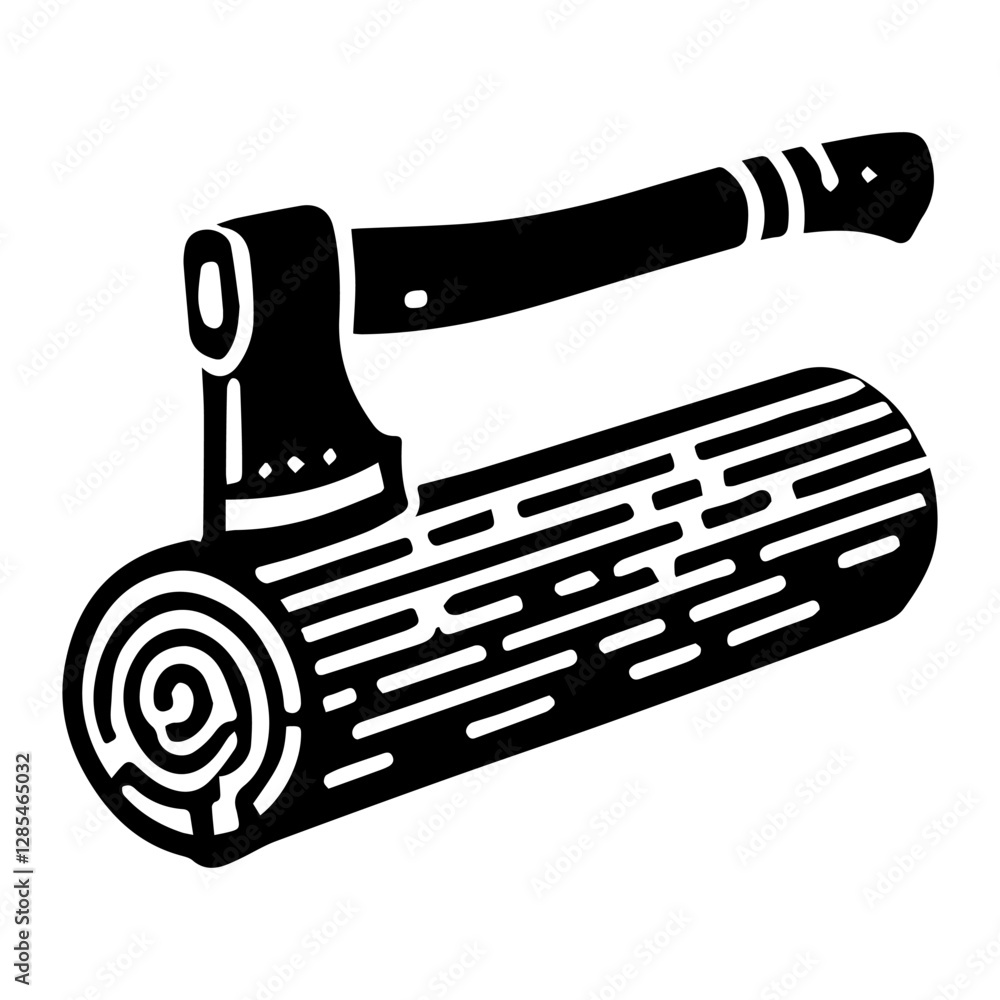 Simple Vector Icon of a Log and Axe – Logo Design Illustration Stock ...