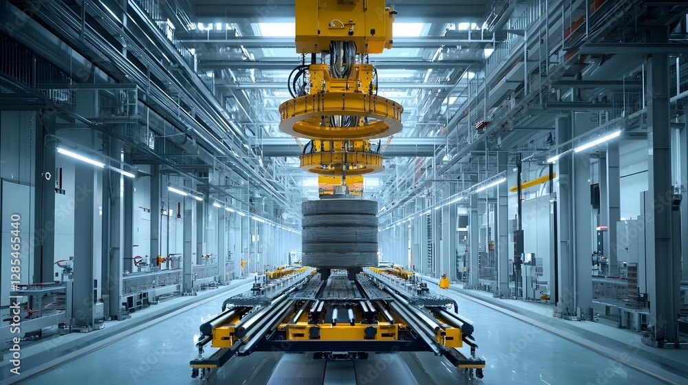 A photo of an automated conveyor belt carrying transformer cores ...
