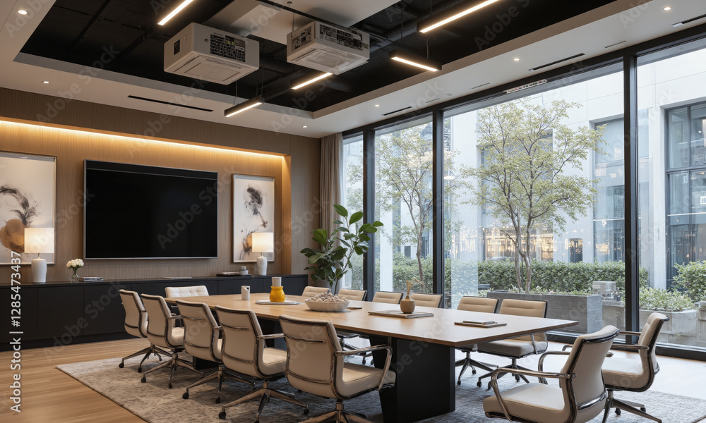 Contemporary meeting room with AI-driven smart technology for managing ...
