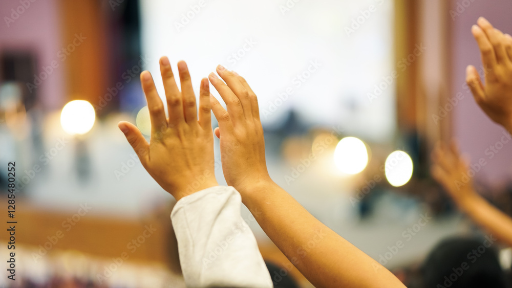 Christian worship with praise to God Ready crowd pray stage lights live ...