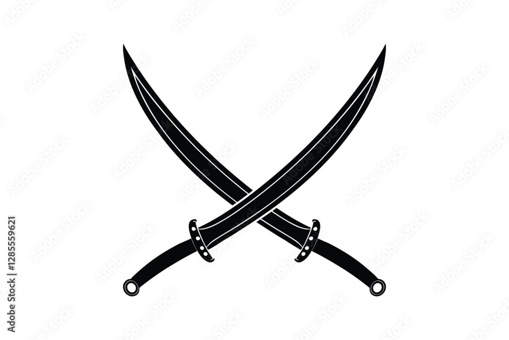 Silhouette art design of two crossed curved cutlass swords.eps Stock ...