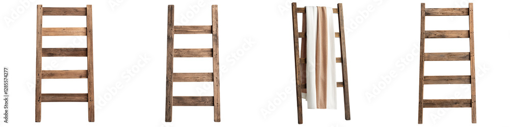Vintage wooden ladder standing in an empty minimalist room providing ...