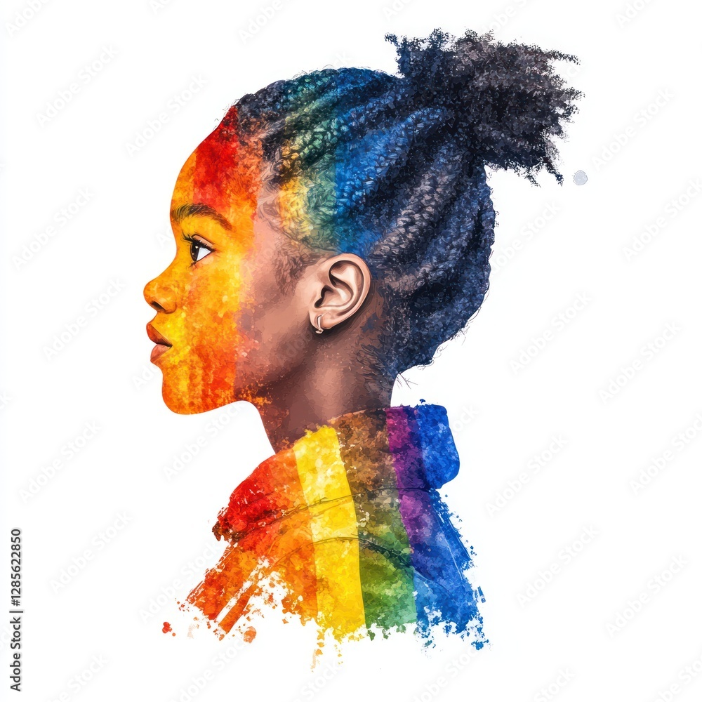Empowering BIPOC Woman with Rainbow Pride Flag in Watercolour ...