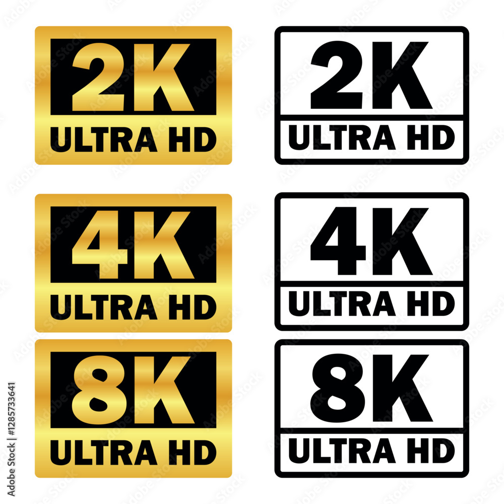 2K 4K 8K Ultra HD label set, high-resolution display icons, premium ...