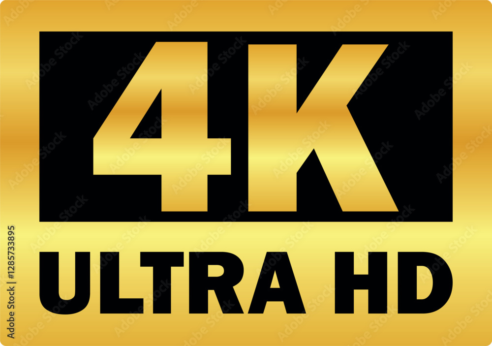 4K Ultra HD gold label vector, premium high-resolution display icon ...