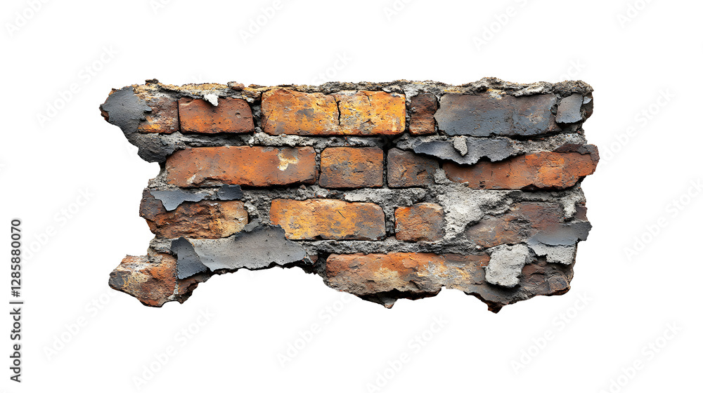 Damaged Red Brick Wall with Eroded Cement and Gritty Surface on ...