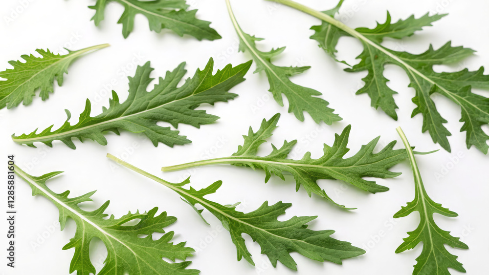 Feathery mizuna leaves sprawl on white transparent background, Sunlight ...
