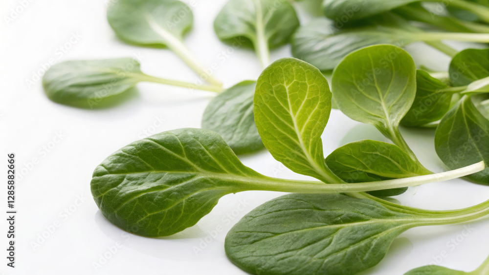 Spoon-shaped tatsoi glows on a white transparent background, Backlight ...