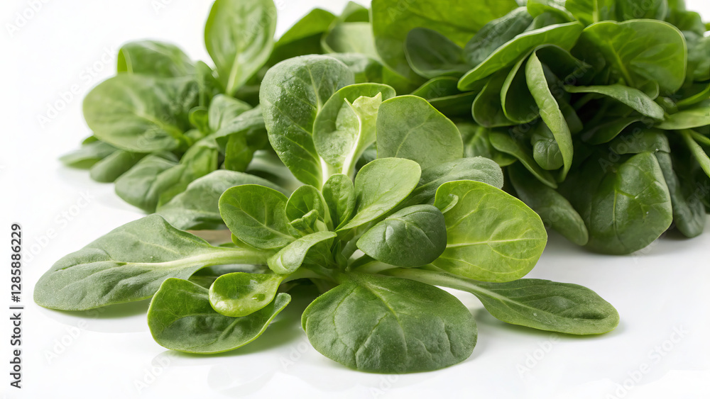 Velvety mâche rosettes nestle in a wooden bowl. Soft light highlights ...