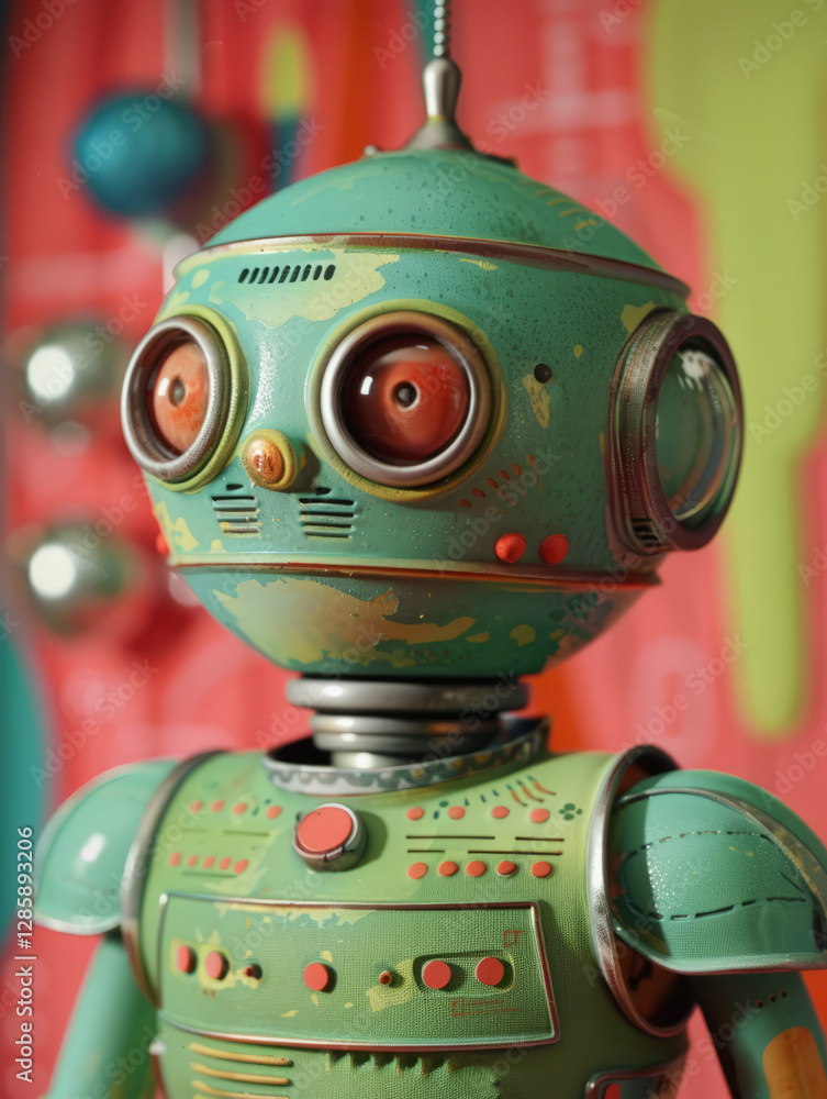 Retro alien space robot face closeup 1960s 1950s style vintage extra ...