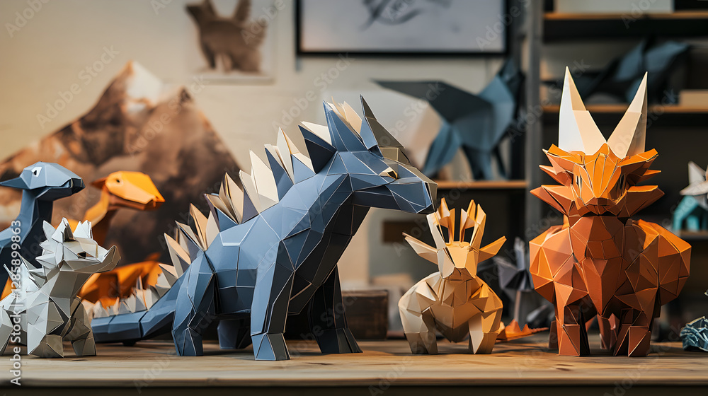 of completed papercraft models, including 3D paper animals and ...