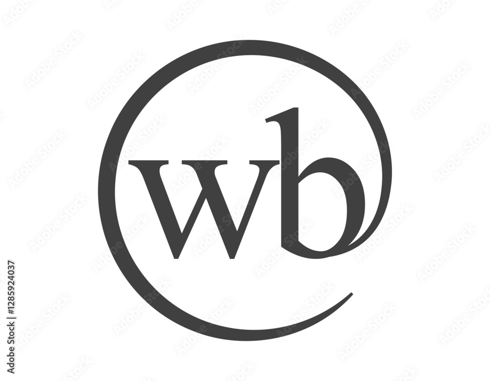 WB logo from two letter with circle shape email sign style. W and B ...