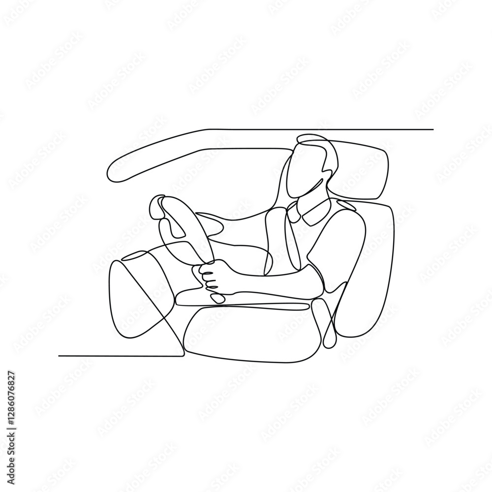 Vector de Stock One continuous line drawing of a Bus Driver is on duty ...