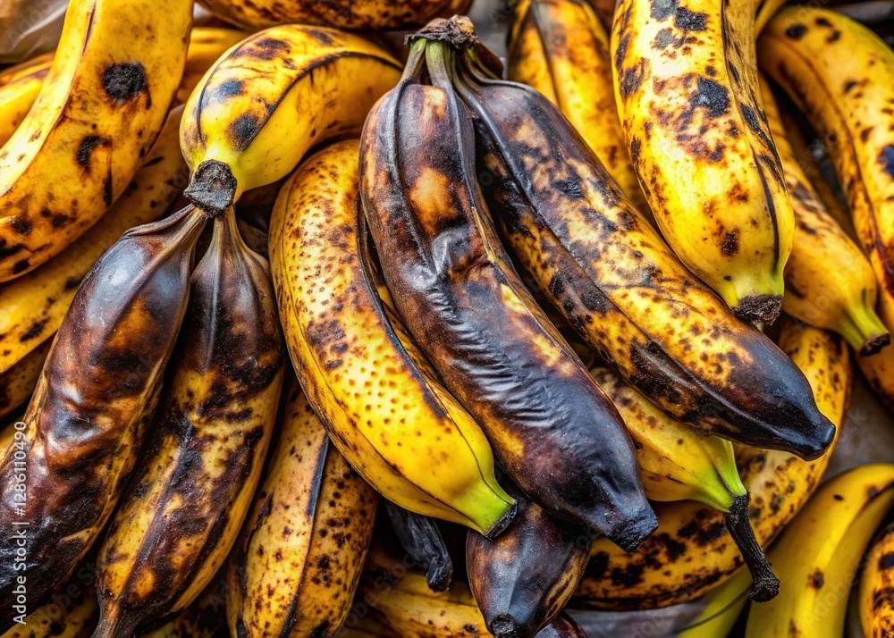 Overripe Bananas in Plastic Packaging - Spoiled Fruit Waste Stock ...