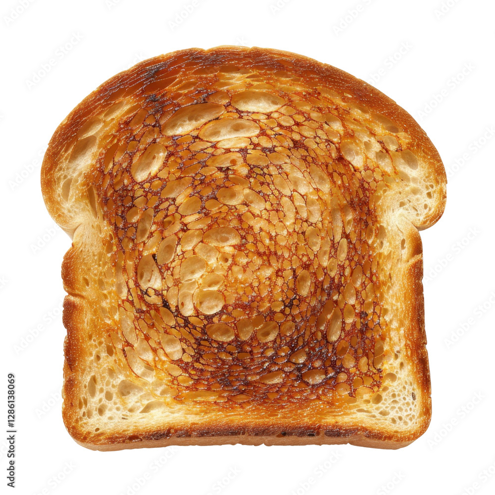 Toasted bread slice with unique pattern and texture, showcasing golden ...