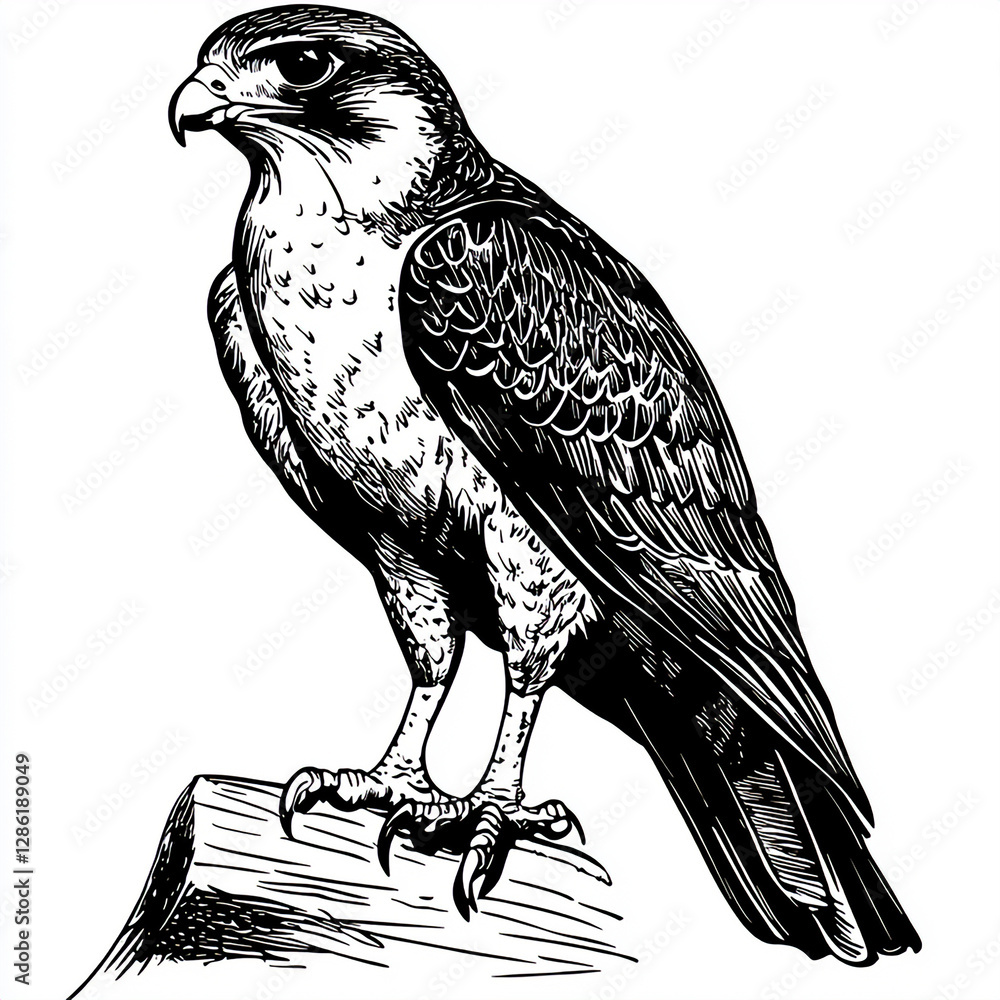 Cartoon Falcon Monochrome Illustration, Speed Lines and Dynamic Mid ...