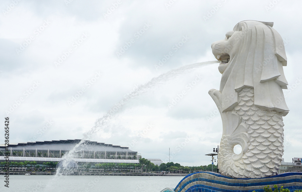 Singapore - January 20, 2025: View of the Merlion, which is the ...