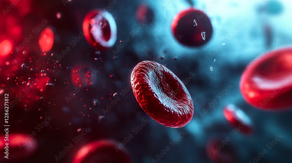 Microscopic view of red and white blood cells in a blood sample under a ...