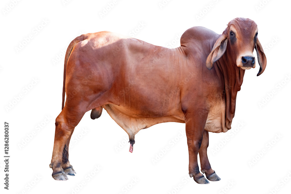 Cow,Side view of full body standing of Red cow, Beef cattle breeder ...