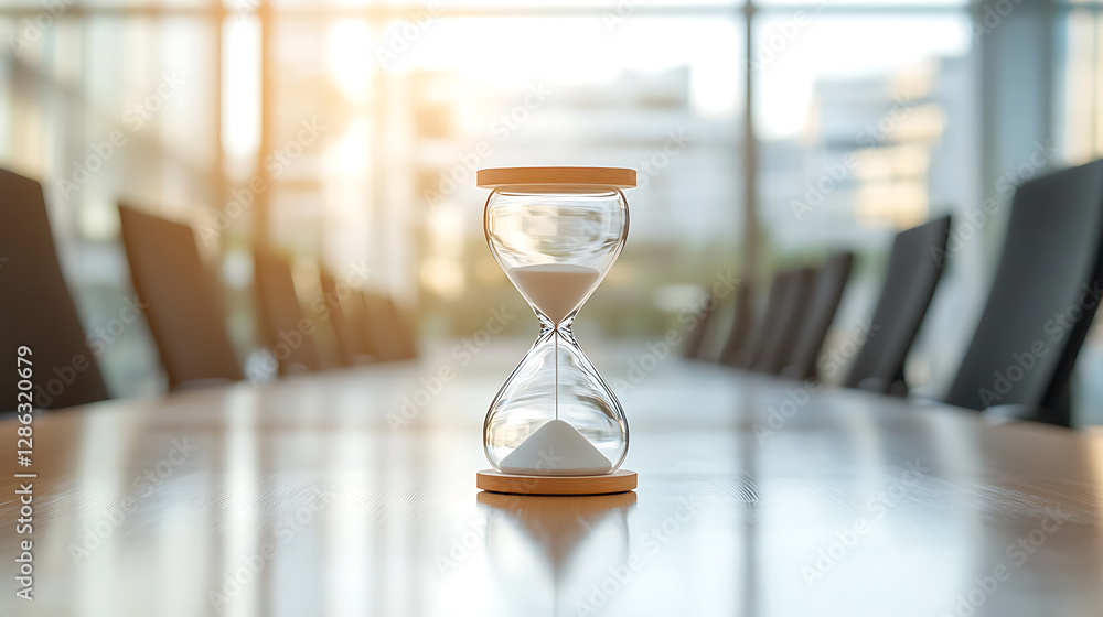 Hourglass in a meeting room: Time is of the essence, deadlines approach ...