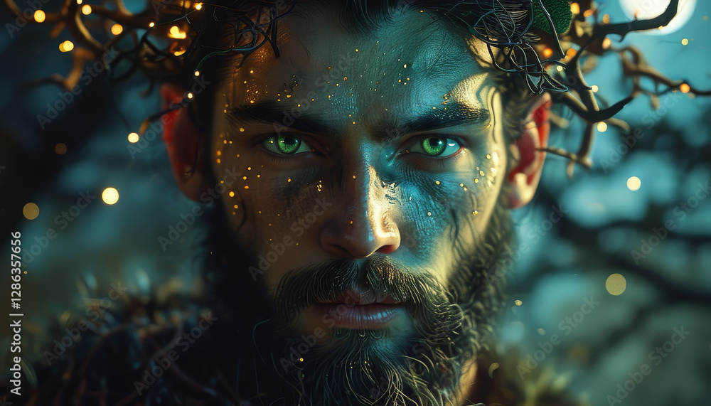 Mysterious Druid Celtic gods of night casting magic in the moonlight ...