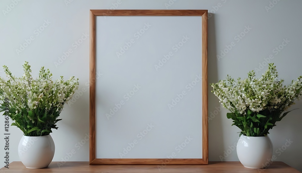 Blank a4 wood frame mockup interior background, circular motion, 3d ...