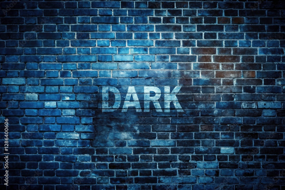 Dark Blue Brick Wall Texture, Double Exposure, Old Whitewash, Text ...