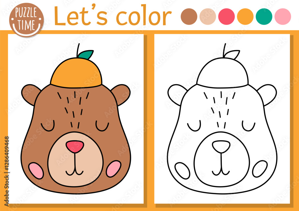 Capybara coloring page for children with cute animal head with ...