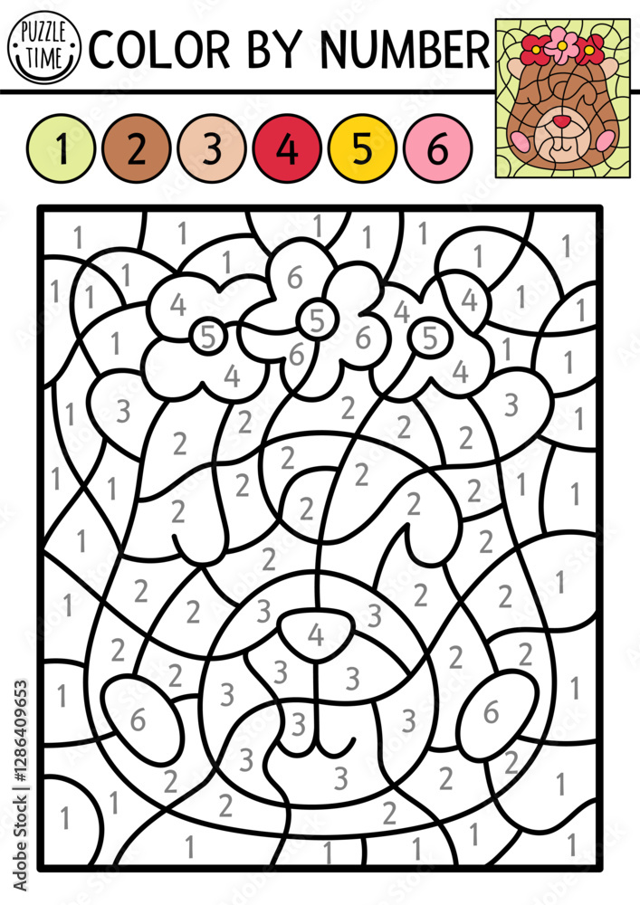 Vector capybara color by number activity with animal head with flowers ...