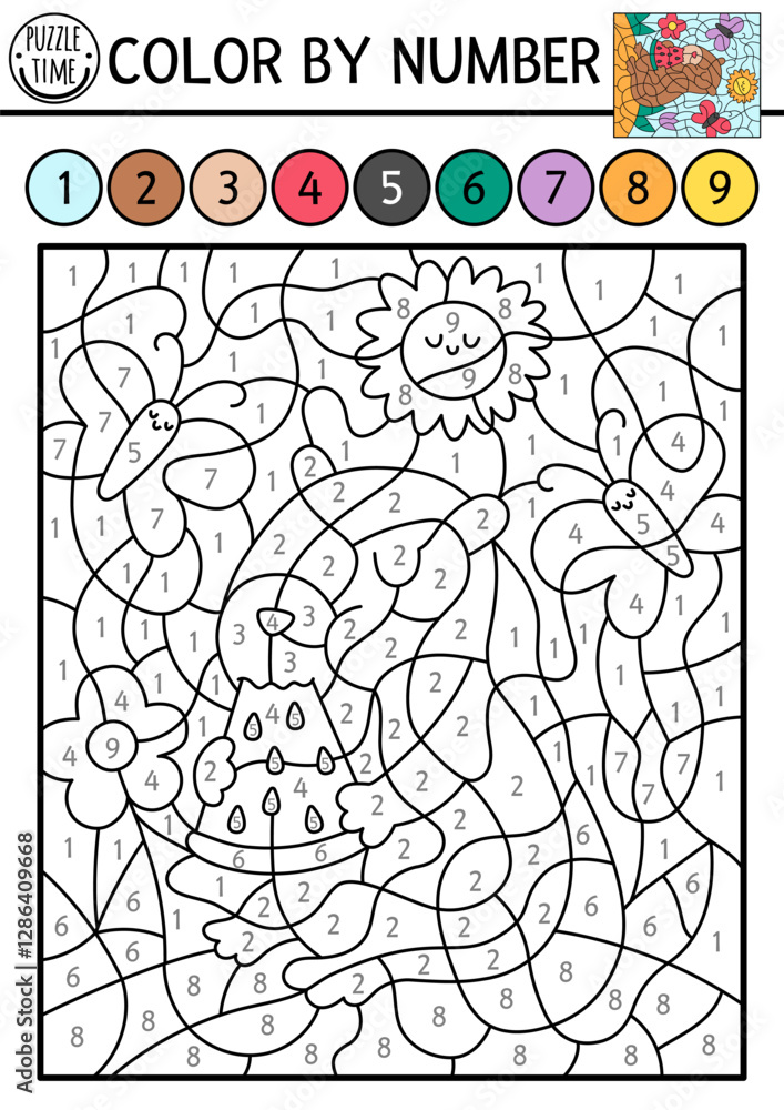 Vector capybara color by number activity with animal eating watermelon ...