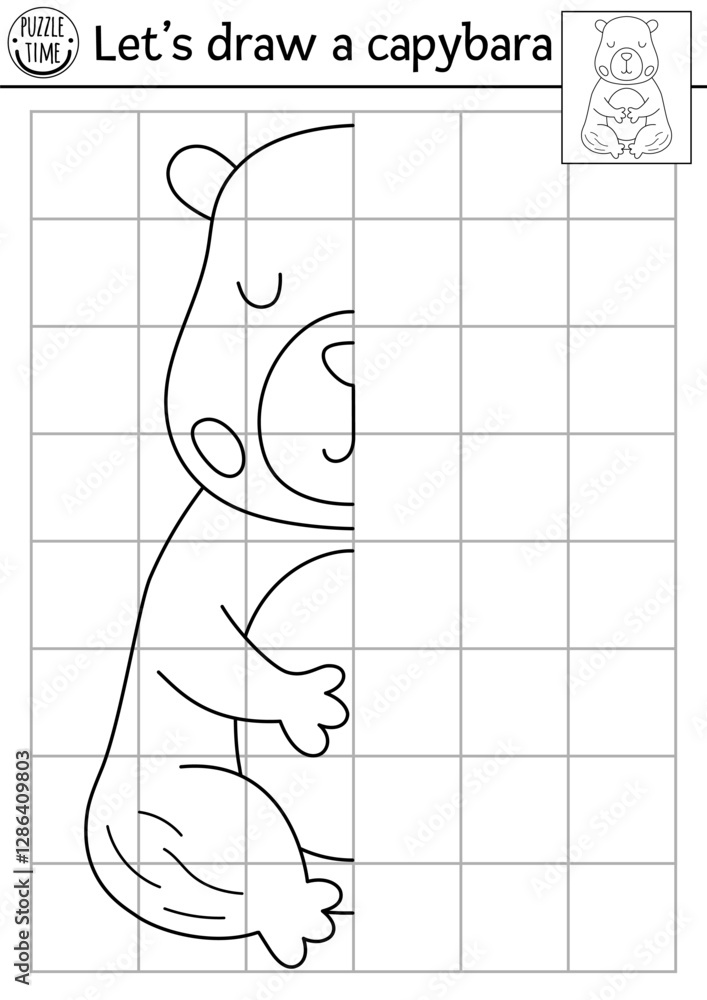 Complete the capybara. Vector capibara symmetrical drawing practice ...