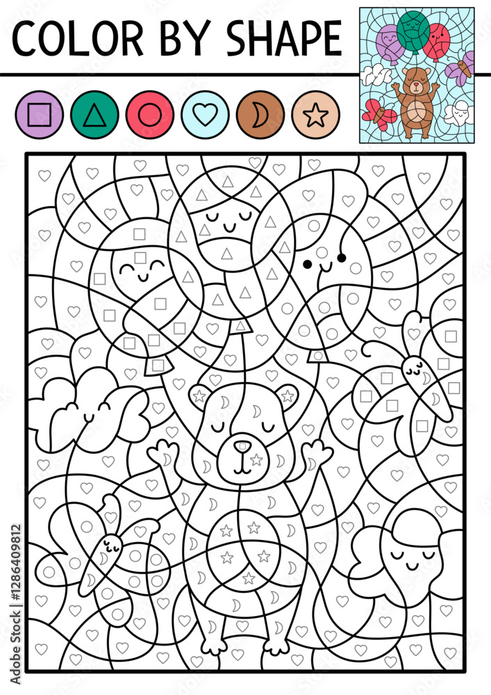 Vector capybara color by shape activity with animal flying on balloons ...
