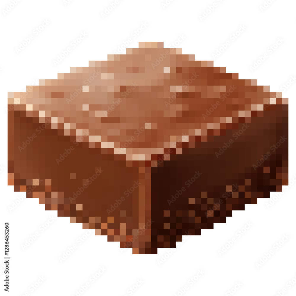 8-bit pixel art chocolate brownie with glossy topping, baked dessert ...
