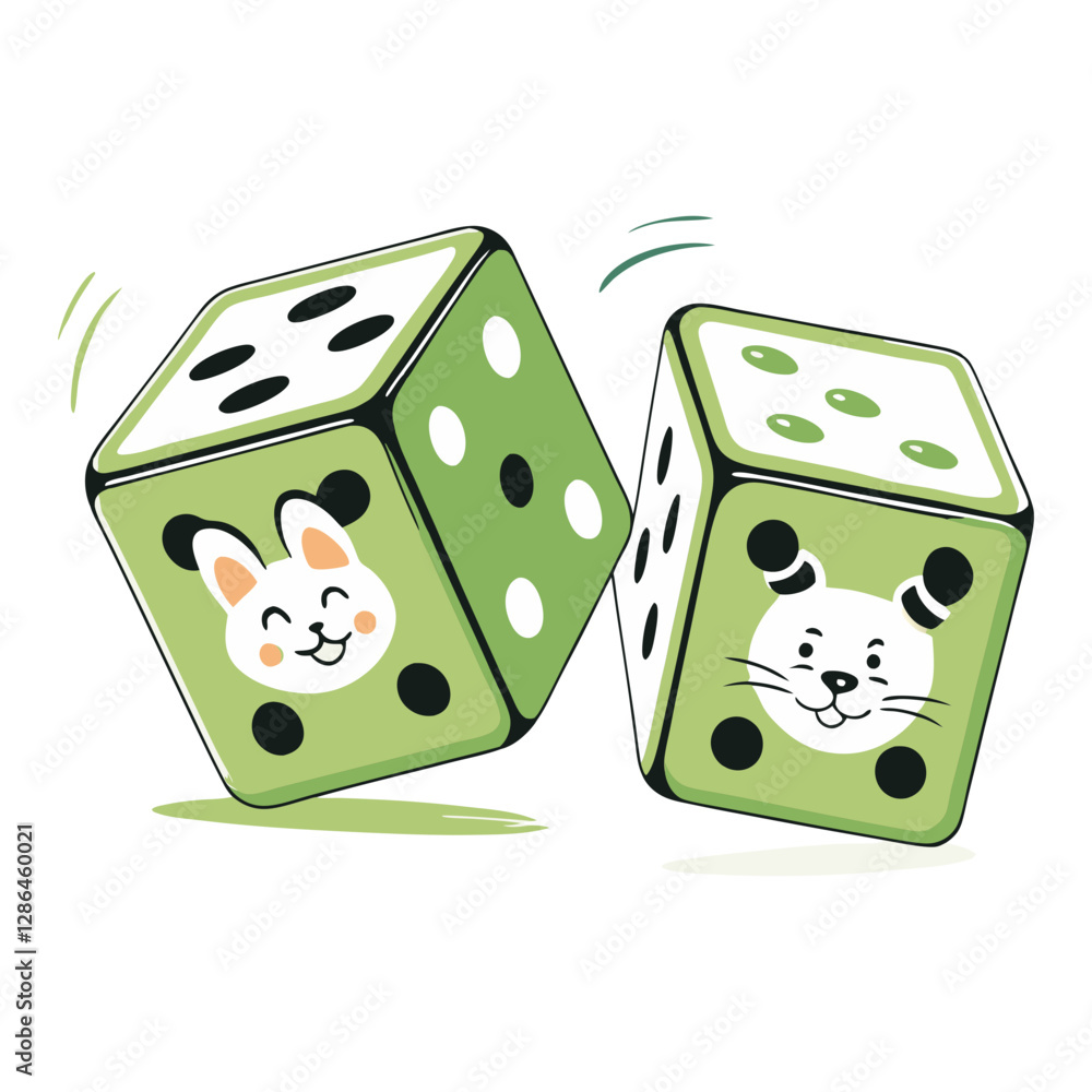 Vector illustration of two cute rolling dice with animal faces ...