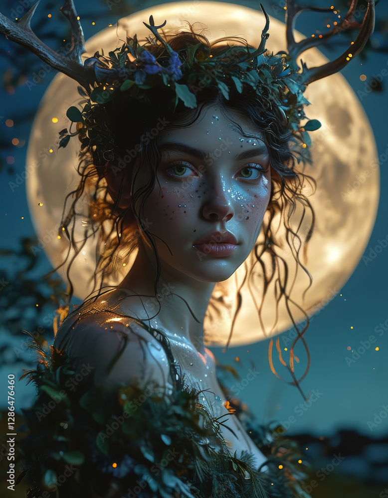 Mysterious Female Druid Celtic goddess of night casting magic in the ...