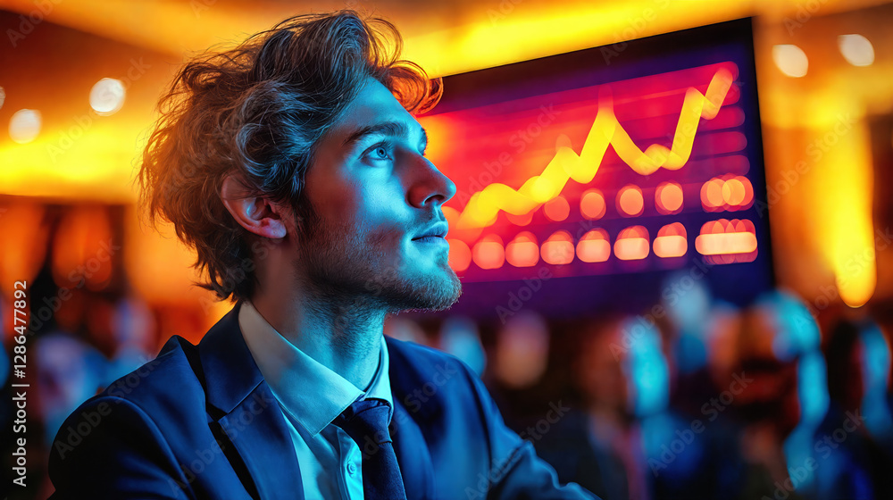 Professional in blue suit analyzing financial growth charts and kpi ...