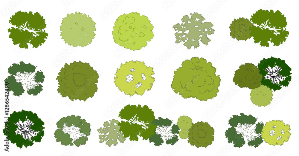 Vector set of Top view green tree for outdoor plan or map and ...