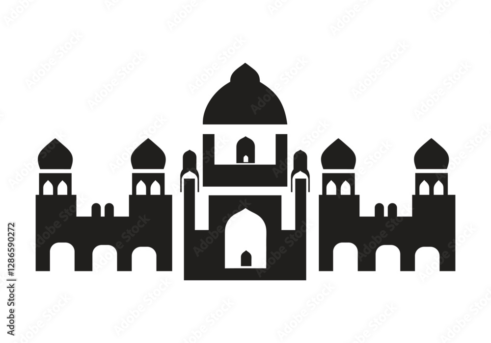 Islamic Mosque Icon Set – Minimalist Black and White Vector Silhouettes ...