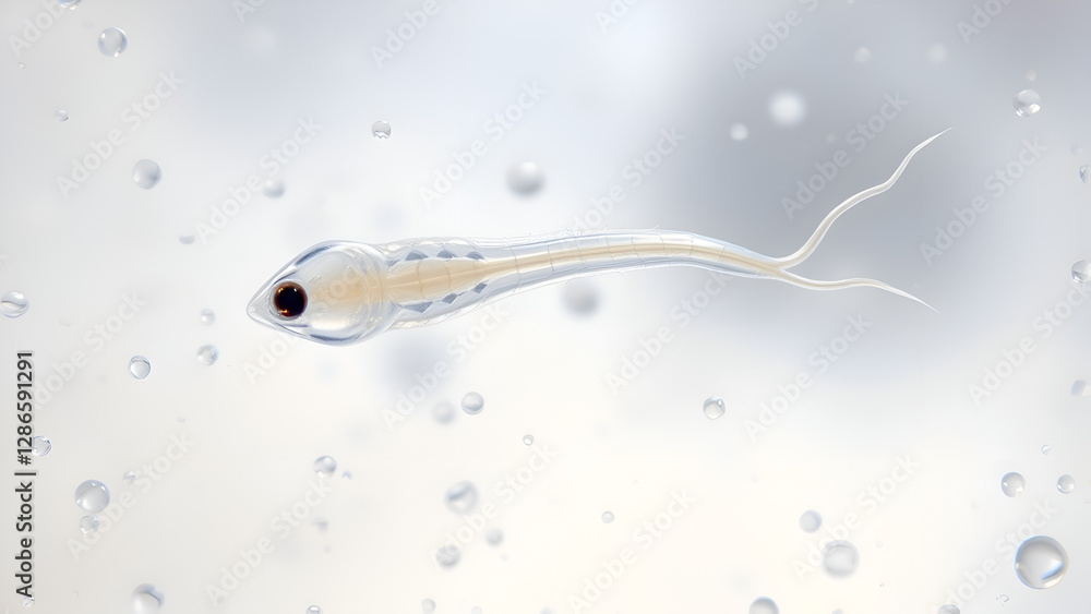 Highly detailed microscopic view of a single male sperm cell swimming ...
