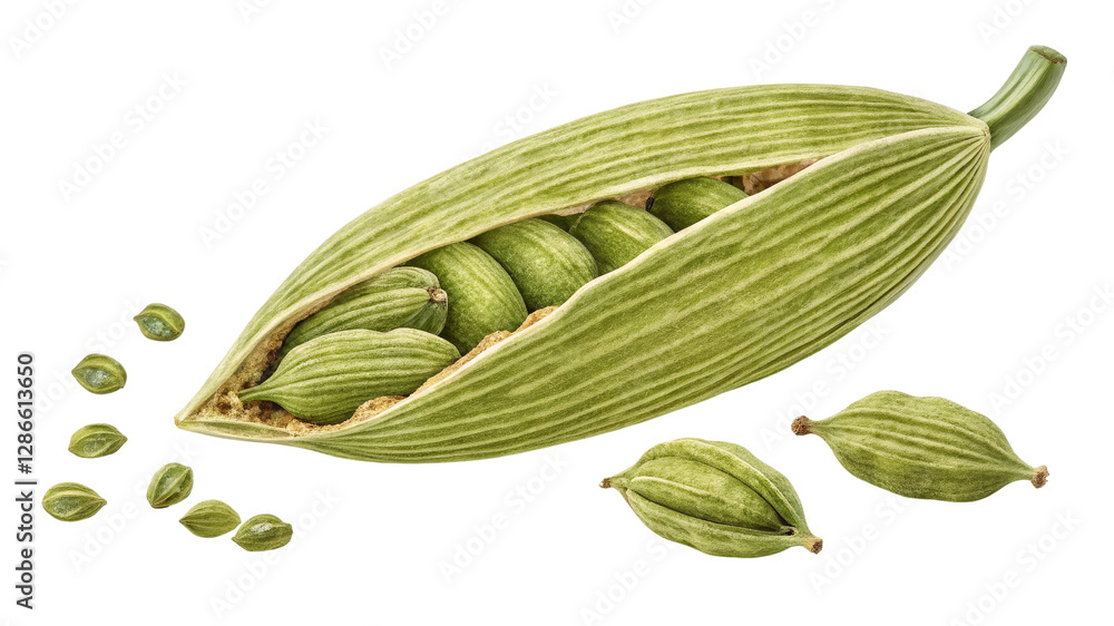 Green Cardamom Pod with Seeds, Open, Isolated on Transparent Background ...