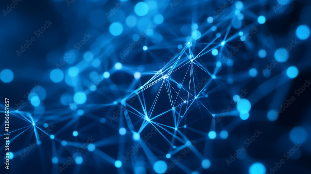 Network of interconnected points background and lines in blue ...